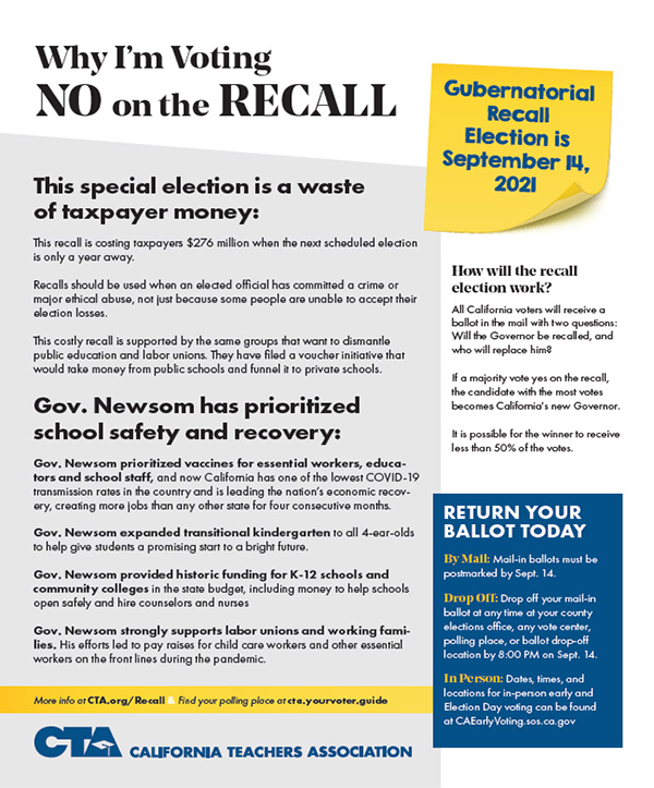 NO on Recall Toolkit - California Teachers Association
